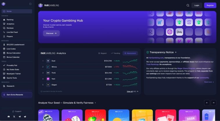FairGambling debuts crypto casino intelligence hub with provably fair ...